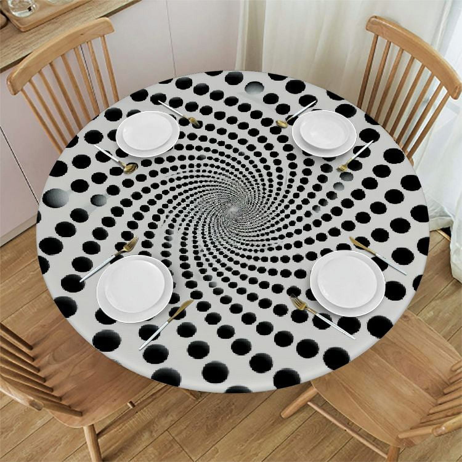 Ulloord Round Tablecloth, Abstract Tablecloth for Side Table, Black ...