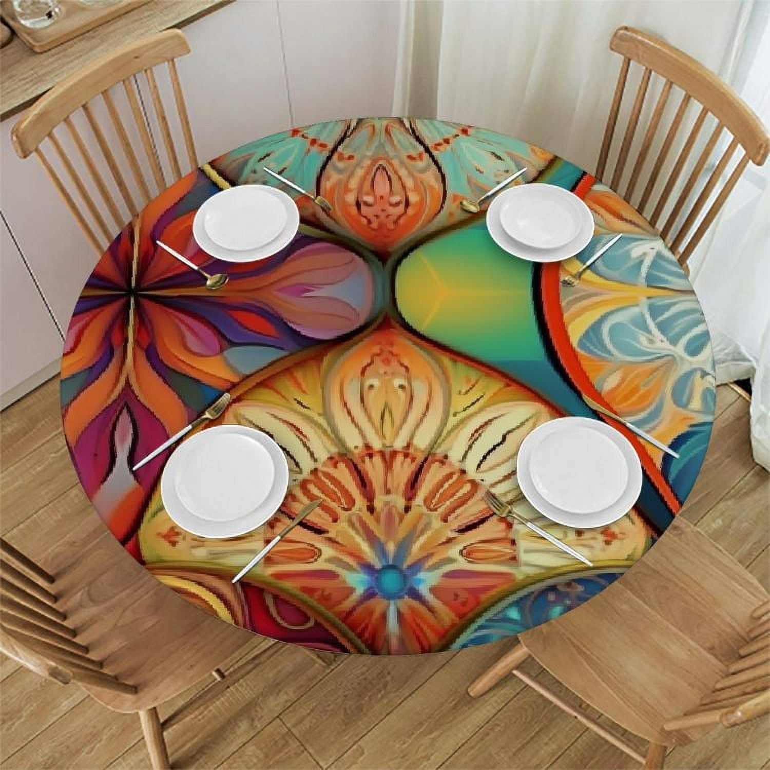 Ulloord Round Tablecloth Boho Round Fitted Tablecloth with Elastic ...