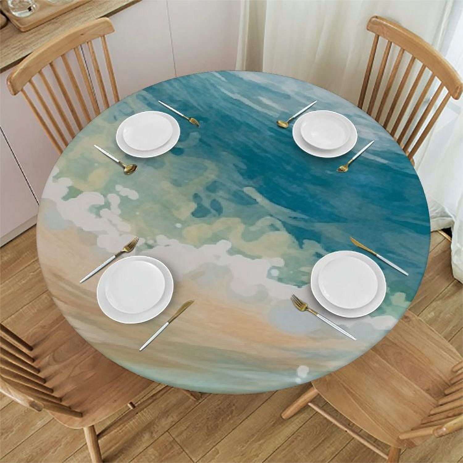 Ulloord Round Tablecloth Coastal Beach Round Fitted Tablecloth with ...