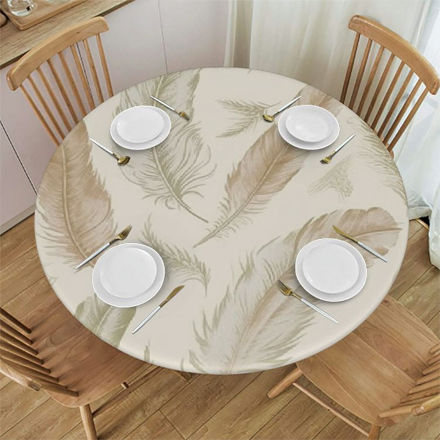 Ulloord Round Tablecloth, Cream Tablecloth for Side Table, Hand Drawn ...