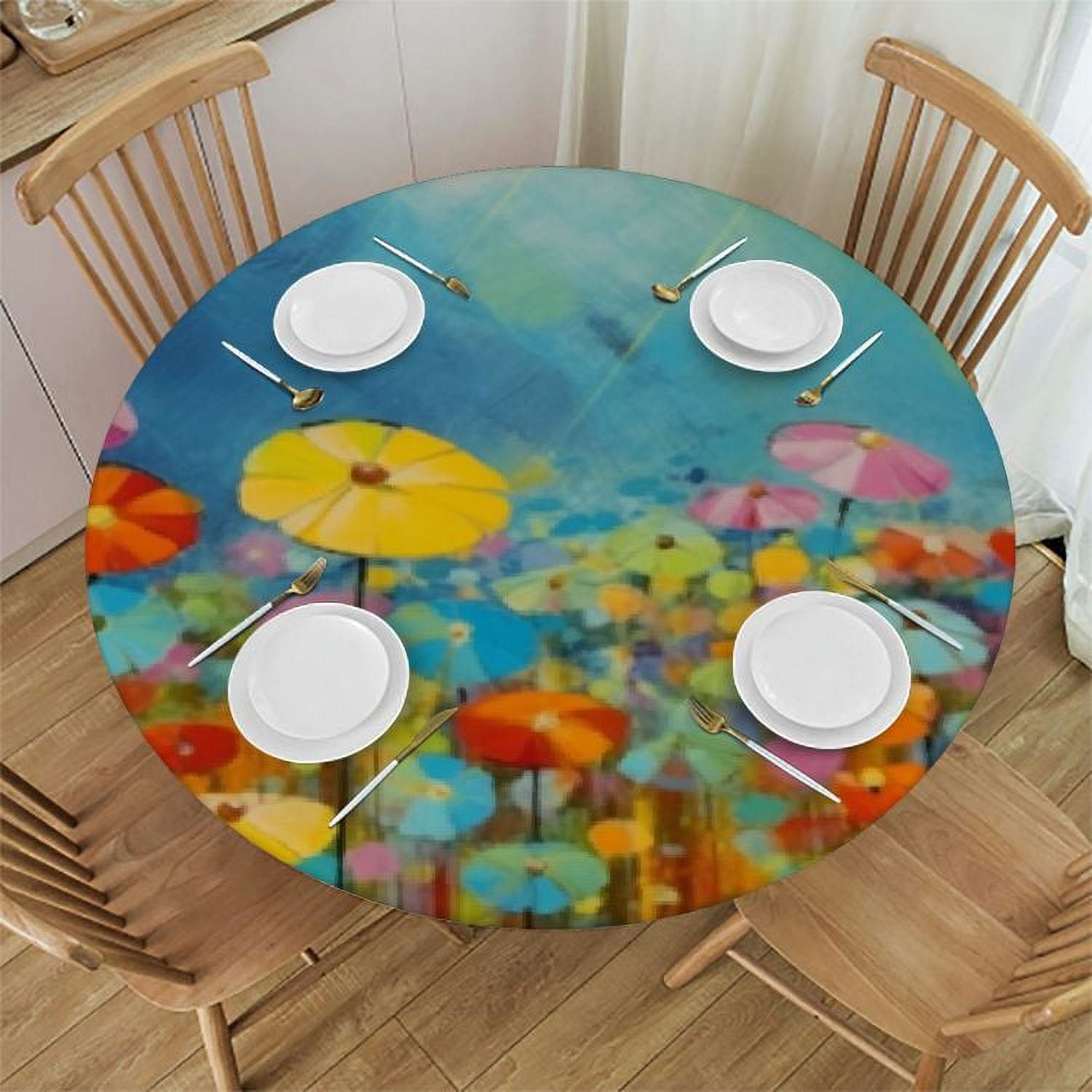 Ulloord Round Tablecloth Fitted Table Cloth with Elastic Edge for Round ...