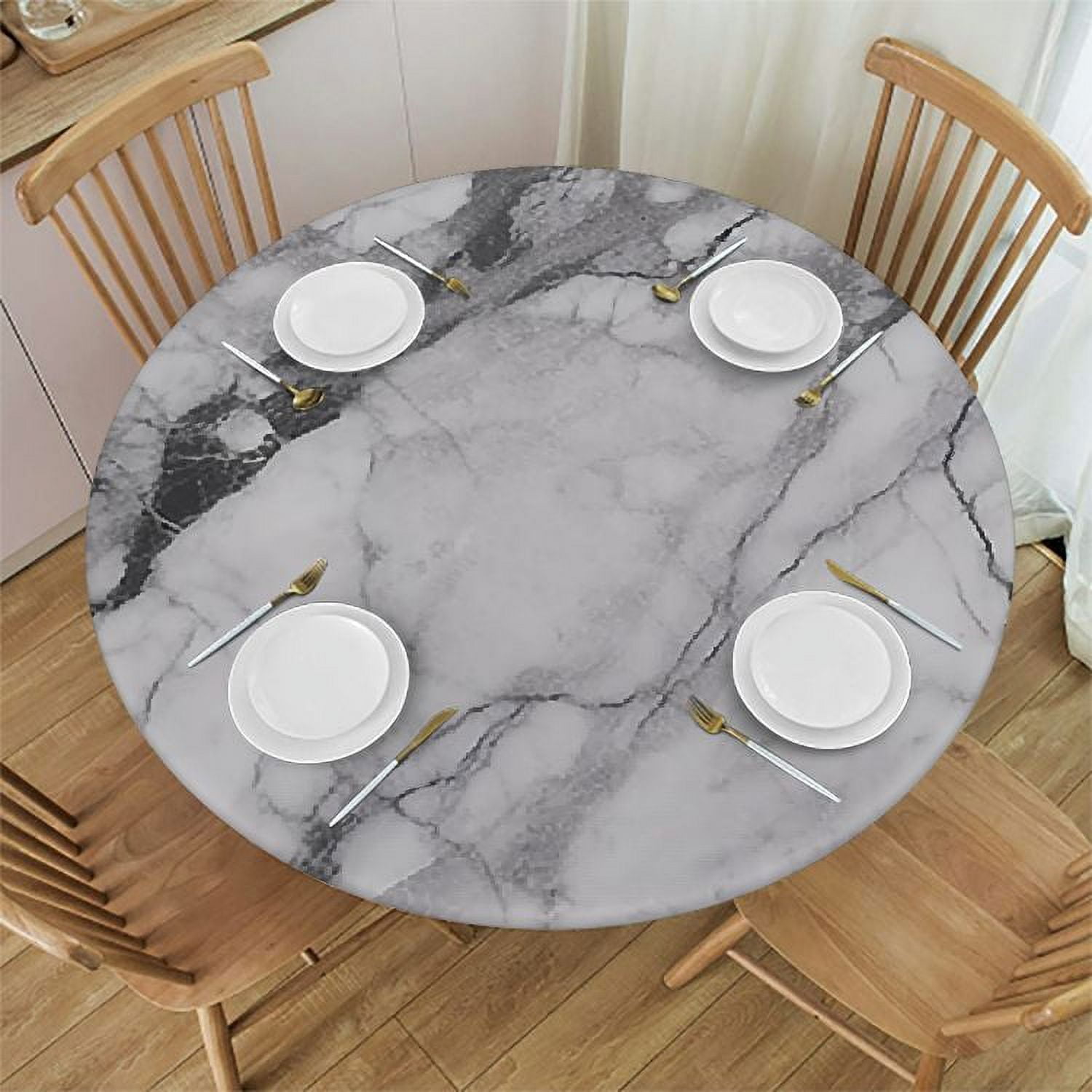 Ulloord Round Vinyl Fitted Tablecloth with Flannel Backing Elastic Edge ...