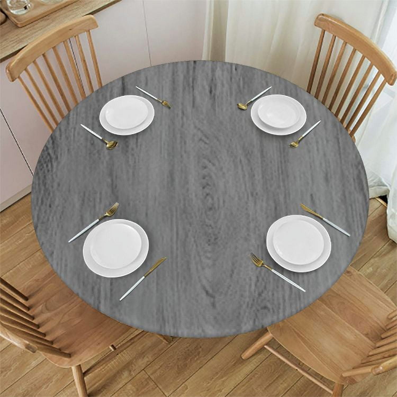 Ulloord Round Vinyl Fitted Tablecloth with Flannel Backing Elastic Edge ...