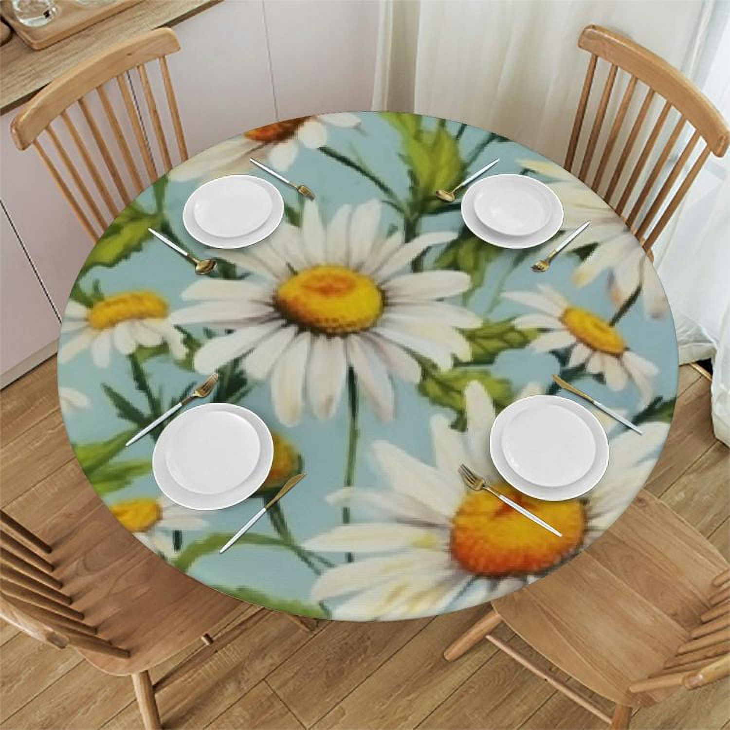 Ulloord Round Watercolor Floral Daisy Tablecloth Spring Summer Elastic ...