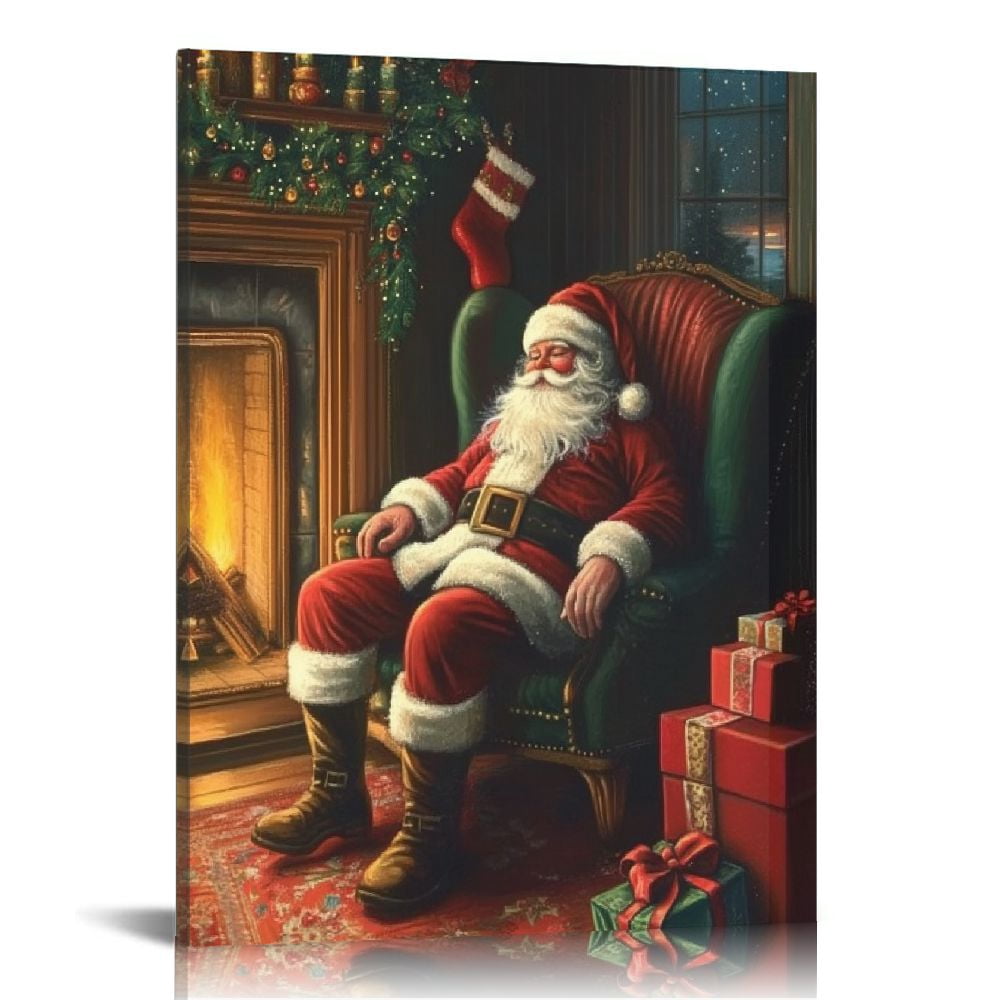 Ulloord Santa Claus Sleeping Wall Art Canvas Prints Christmas Fireplace ...