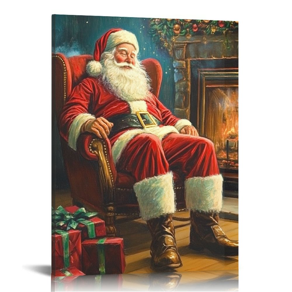 Ulloord Santa Claus Sleeping Wall Art Canvas Prints Christmas Fireplace Winter Festival Santa ...