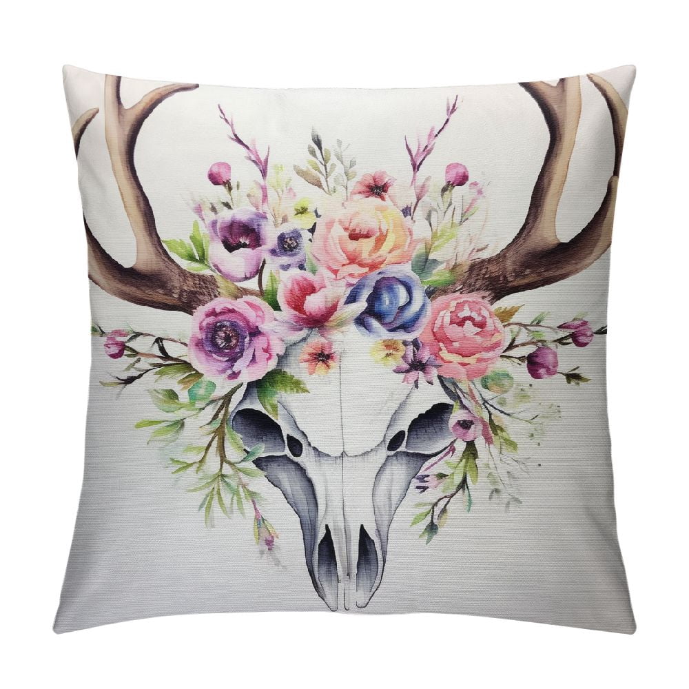 Ulloord Skull Throw Pillow Cushion Cover, Animal Skull with Floral ...