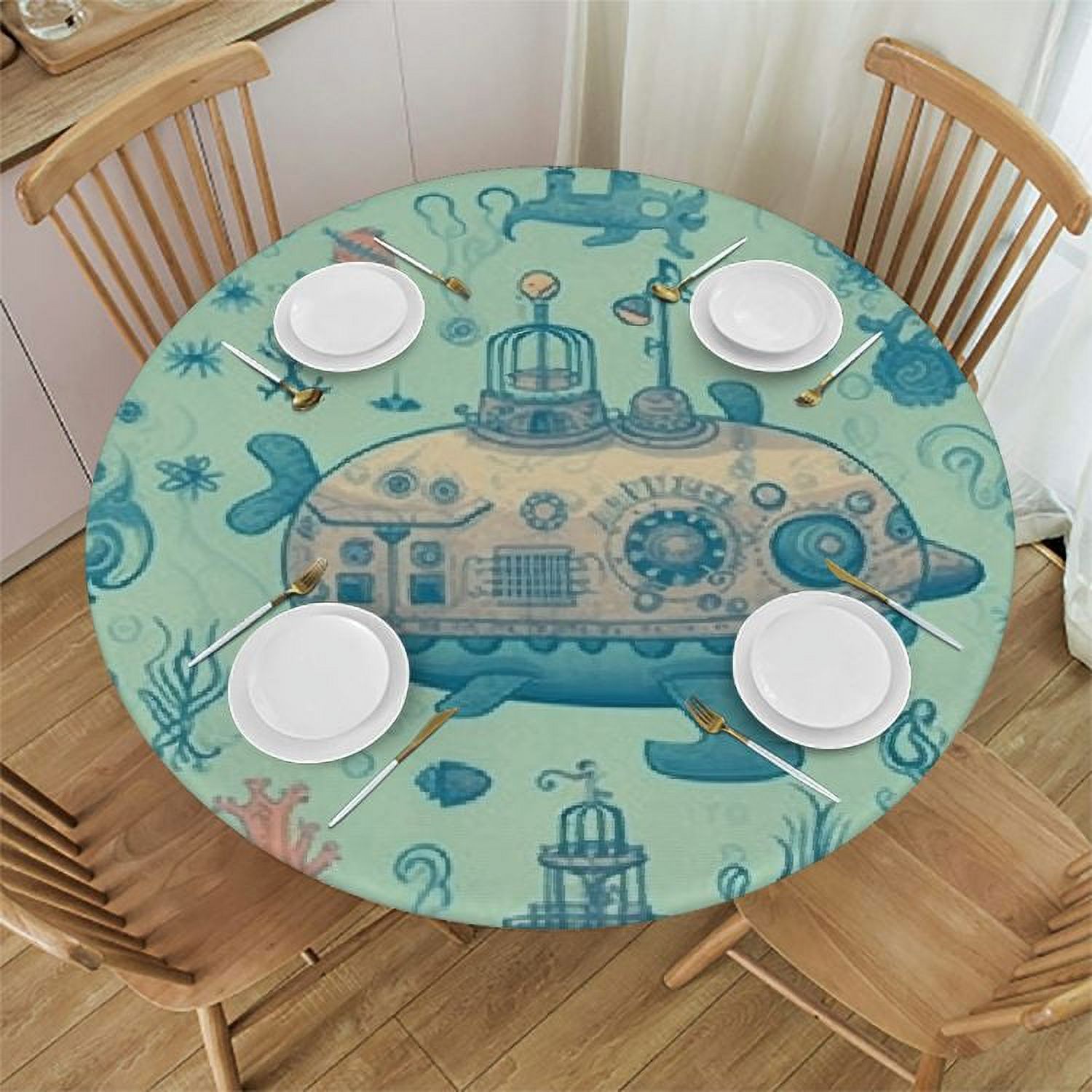 Ulloord Small Round Tablecloth, Aqua Washable Polyester Table Cloth for ...