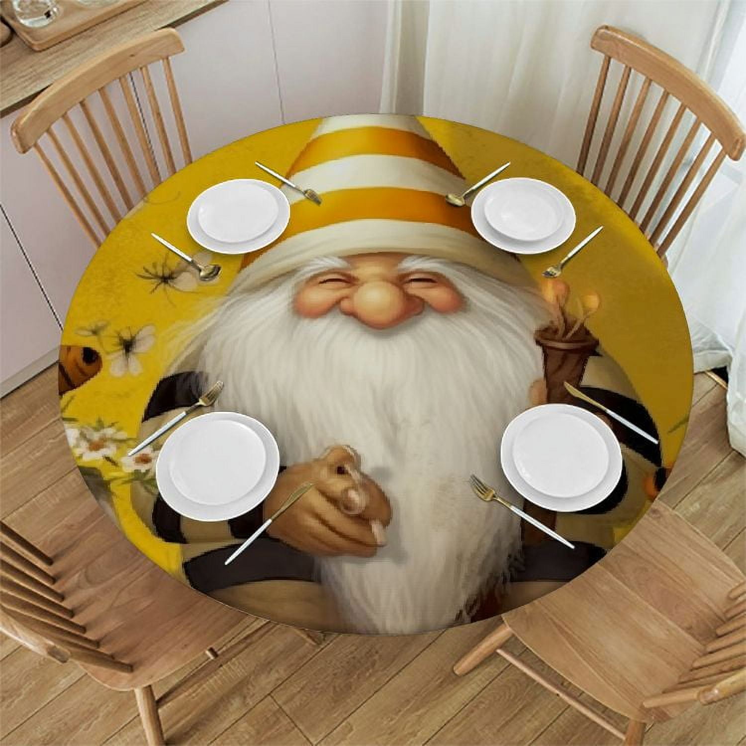 Ulloord Spring Summer Gnome Daisy, Elastic Fitted Edged Round ...