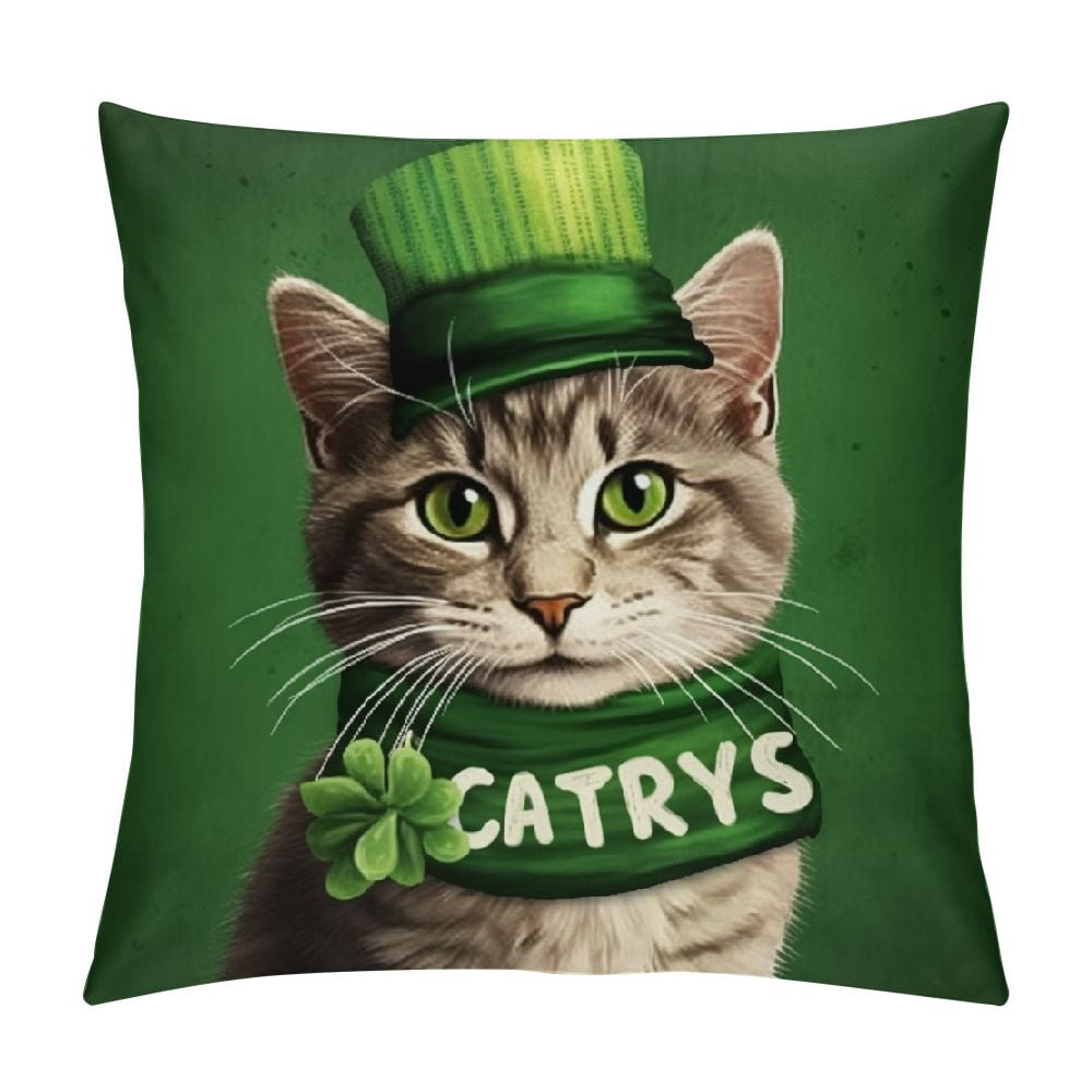 Ulloord St Patricks Day Pillow Cover 12X20 Inch Cat Green Hat Shamrock ...
