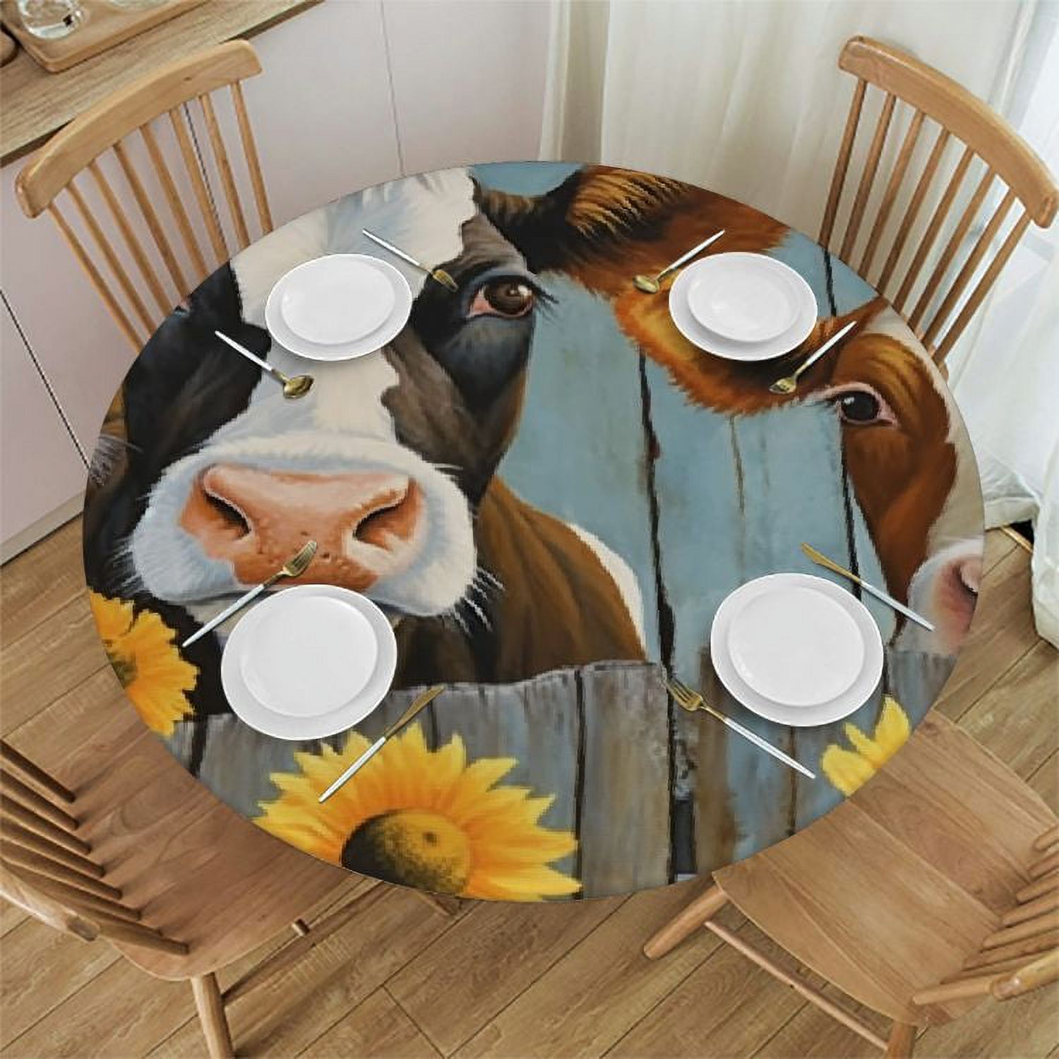 Ulloord Stretch Fitted Table Covers - Waterproof Wipeable Colorfast Outdoor Table Cover Round ...