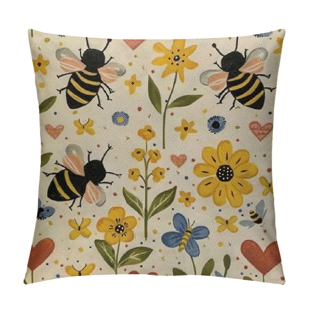 Ulloord Summer Bee Pillow Covers, Throw Pillows Spring Outdoor Linen ...