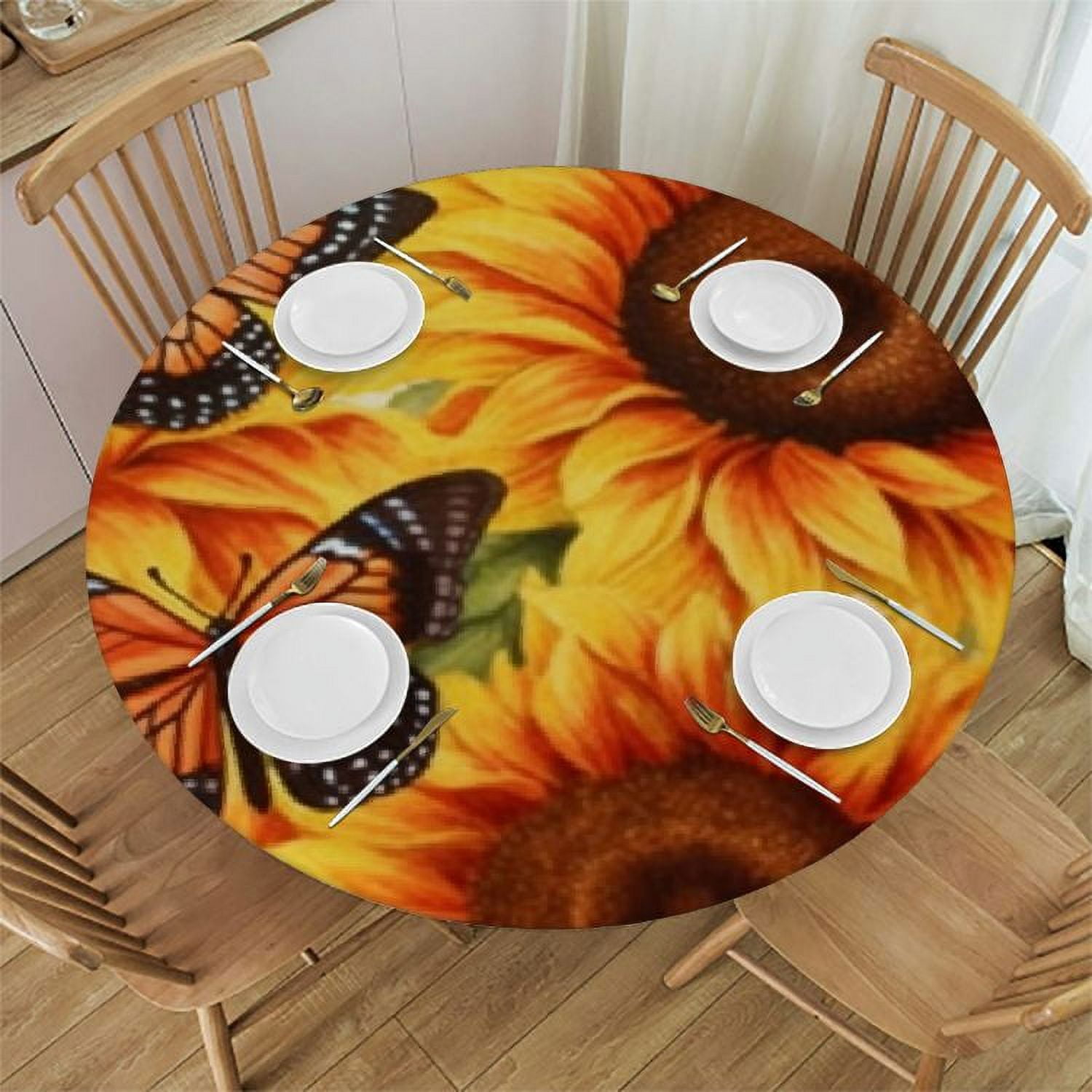 Ulloord Sunflower Round Tablecloth with Elastic Edged Fitted Table ...