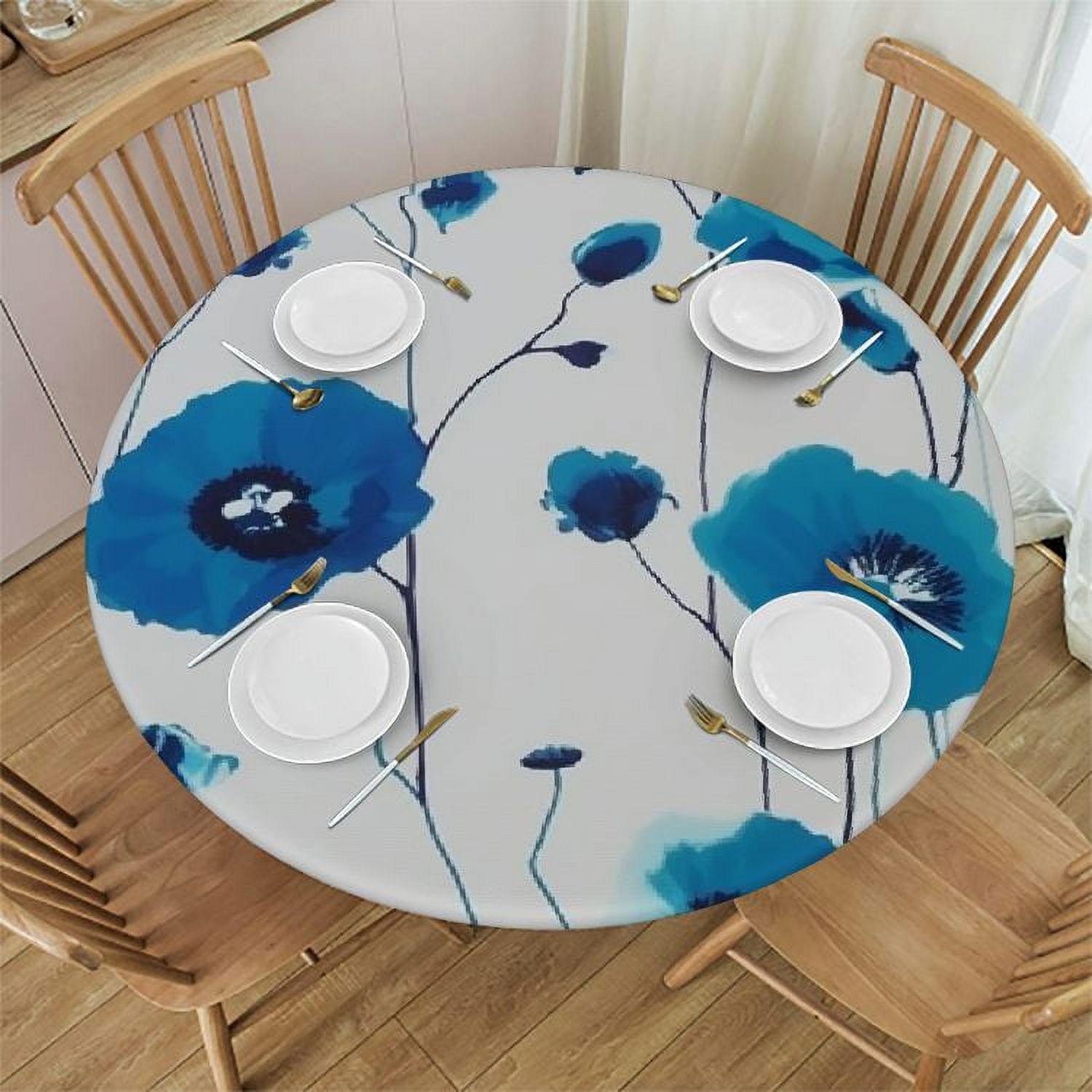 Ulloord Table Round Cover Elastic Edged Tablecloth, Abstract Art Floral ...