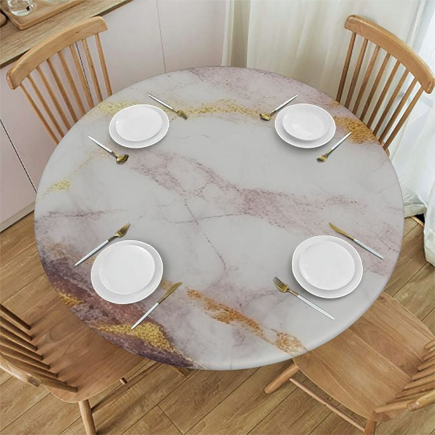 Ulloord Table Round Cover Elastic Edged Tablecloth, Rose Gold Marble ...