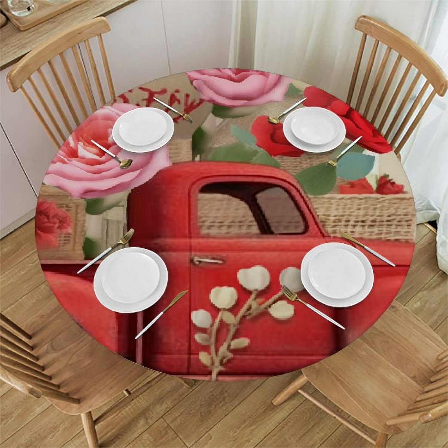 Ulloord Table Round Cover Elastic Edged Tablecloth,Vintage Farm Truck ...