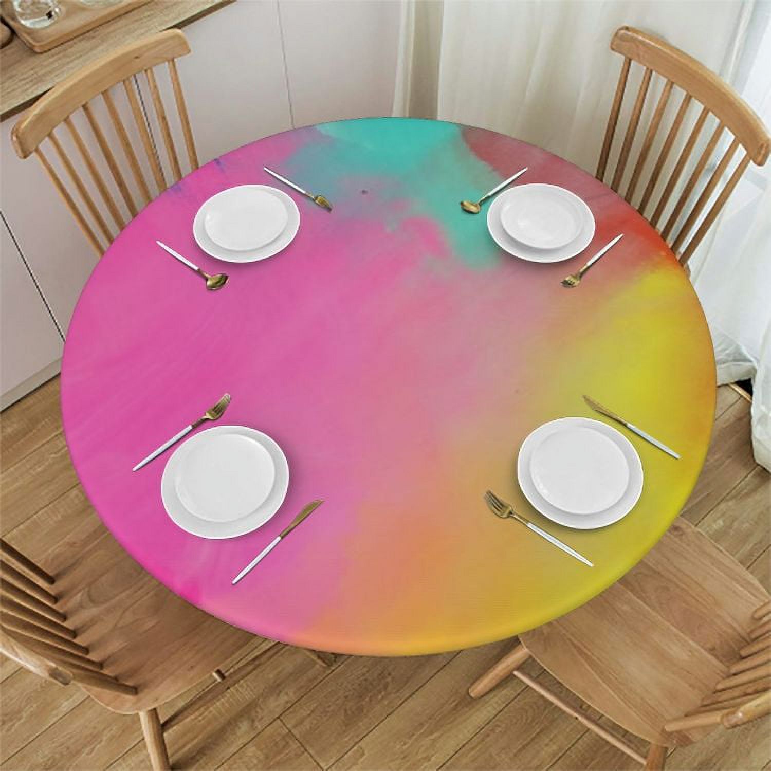 Ulloord Tie Dye Watercolor Colorful Round Fitted Tablecloth with ...