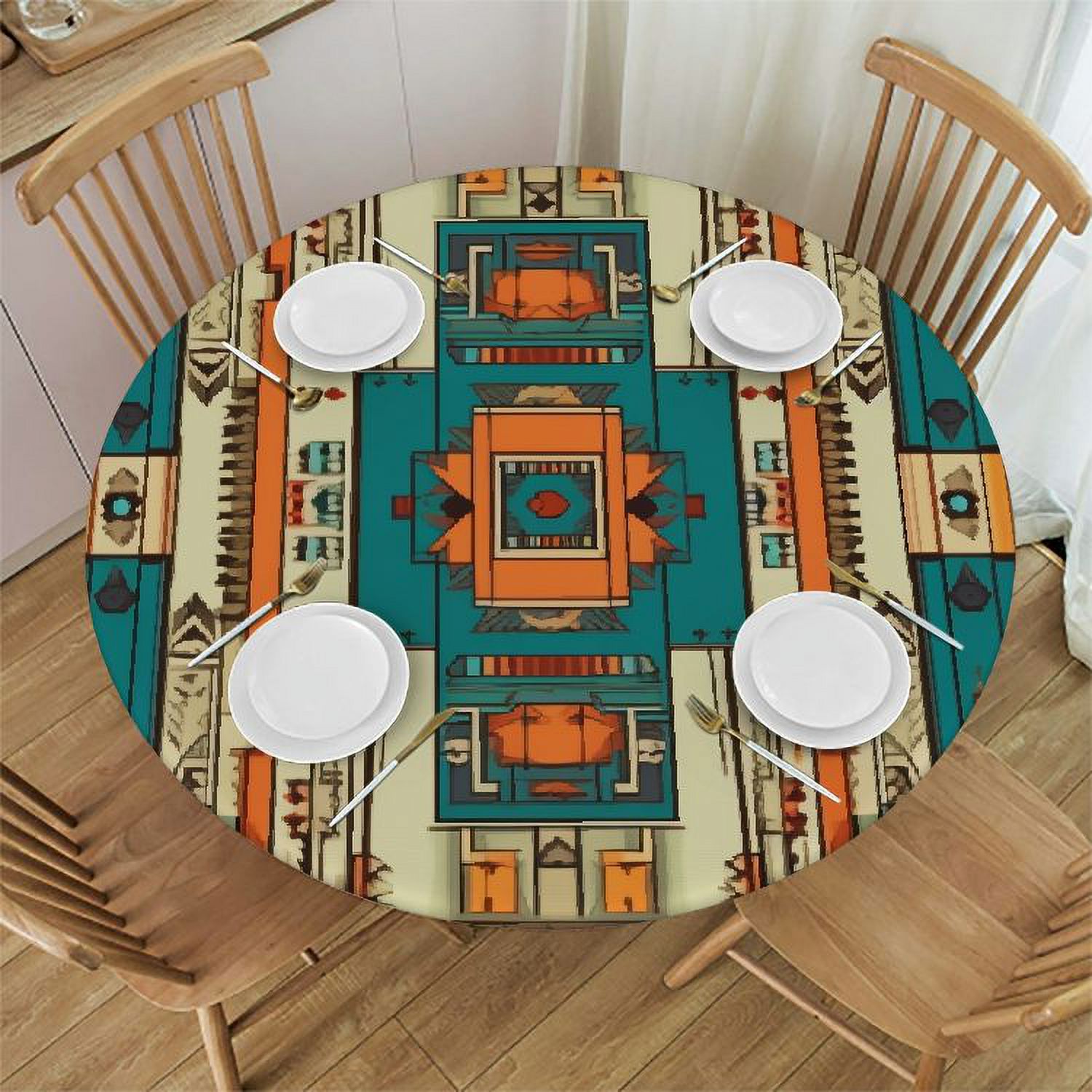 Ulloord Tribal Round Tablecloth with Elastic Edges, Aztec Secret Tribe ...