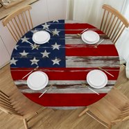 Brielle Home Printed Fabric Table Cover American Flag 42" Round Round ...