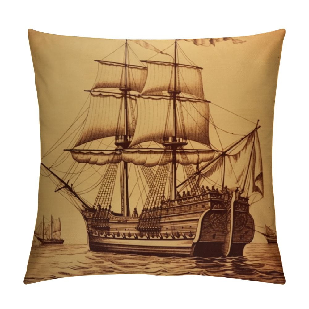 Ulloord Vintage Boat Throw Pillow Cushion Cover, Hand Drawn Style ...
