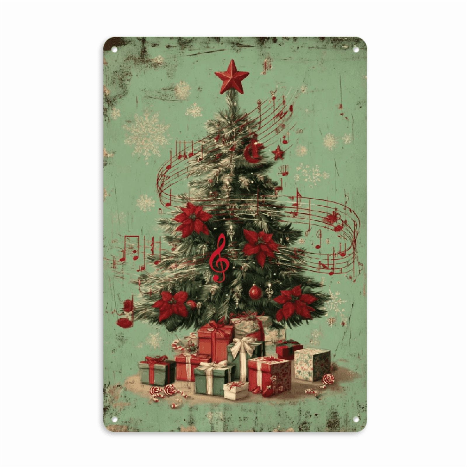 Ulloord Vintage Christmas Tree Metal Wall Decor - Antique Teal Red ...