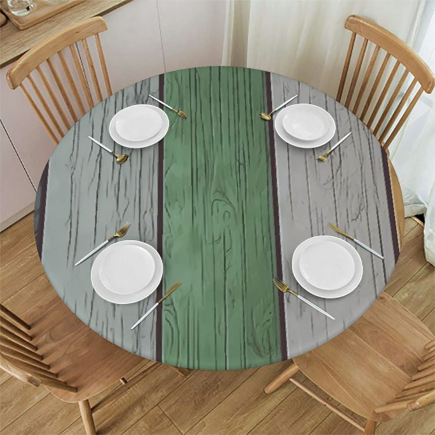 Ulloord Vintage Wood Grain Elastic Round Tablecloth, Ombre Green and ...