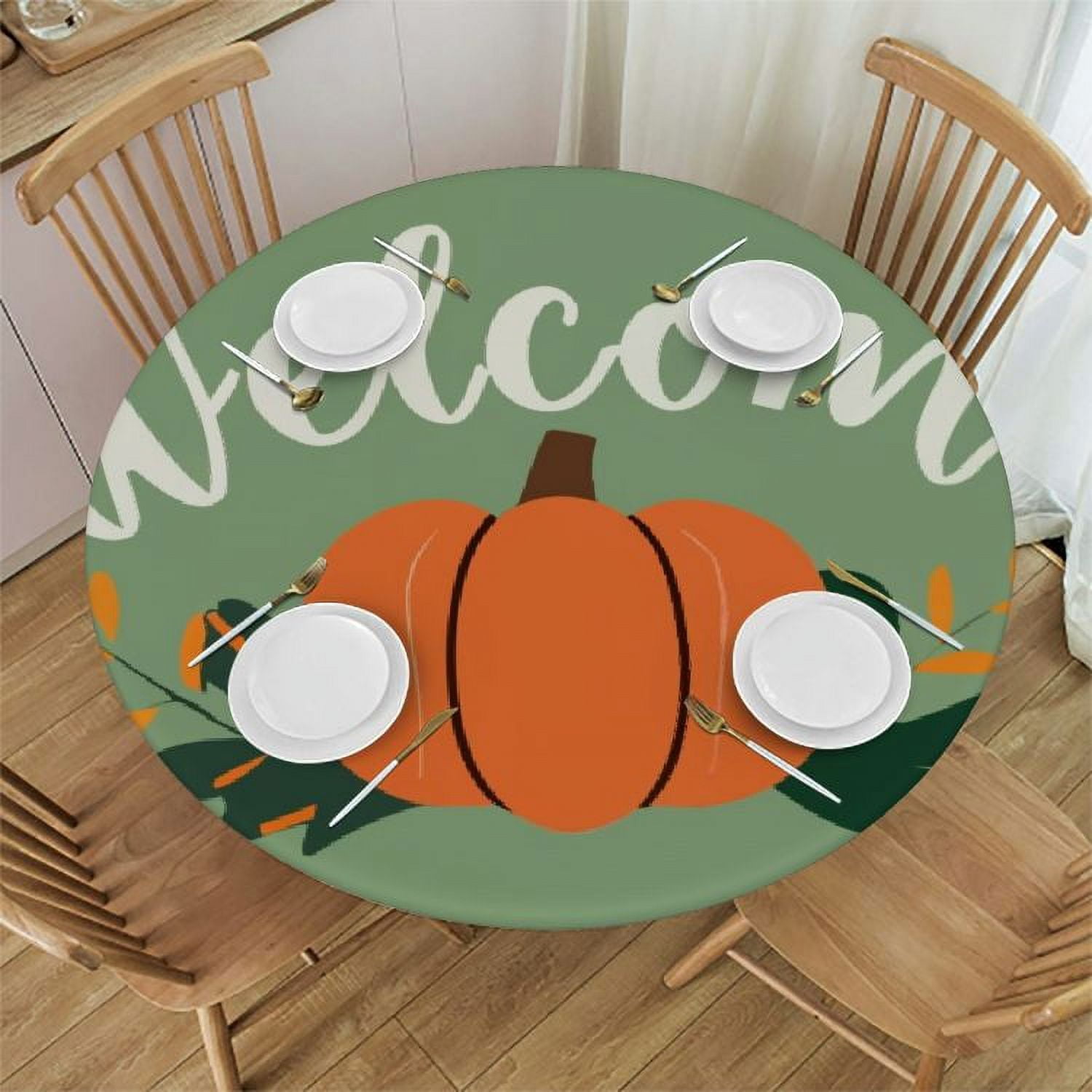 Ulloord Waterproof Round Fitted Table Cover, Autumn Pumpkin Burlap ...