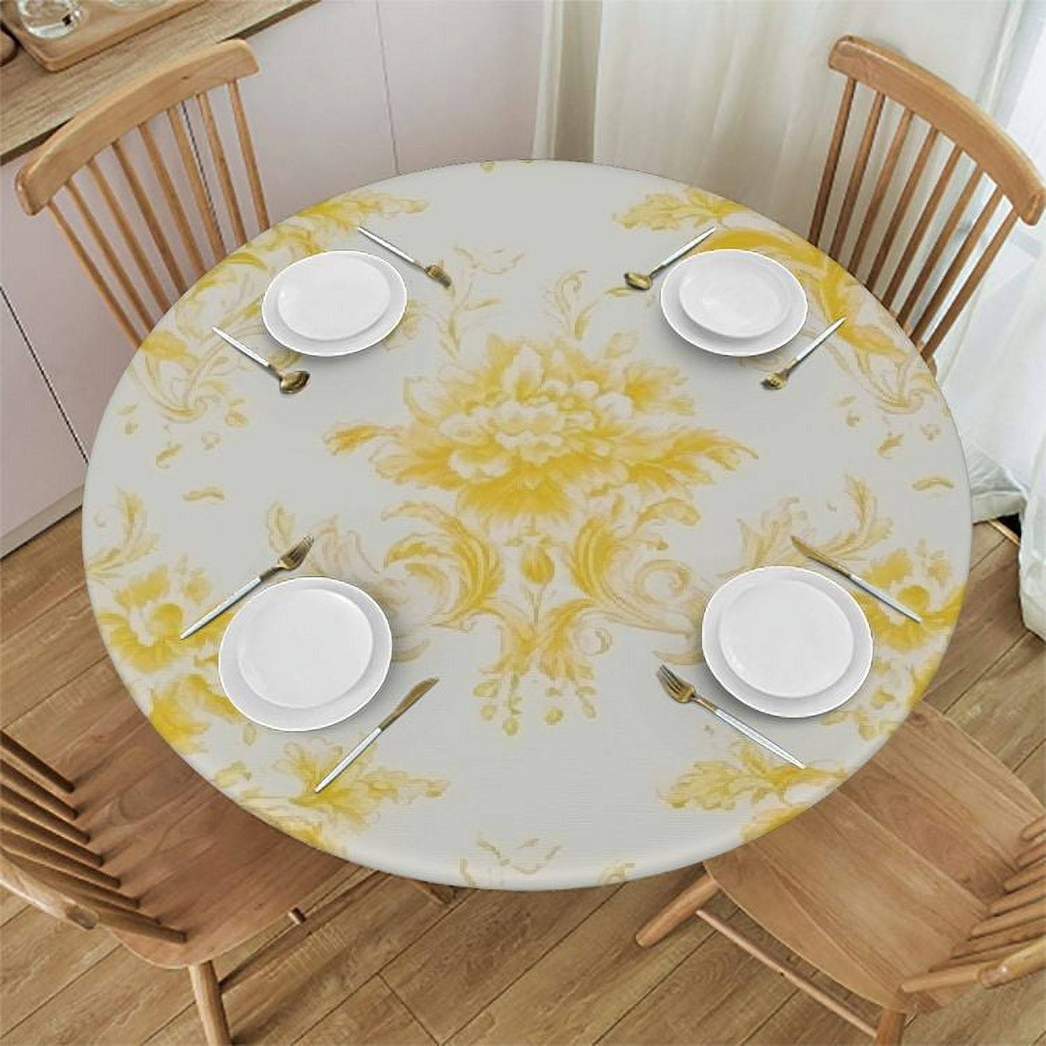 Ulloord Waterproof Round Fitted Table Cover, Baroque Yellow Floral ...