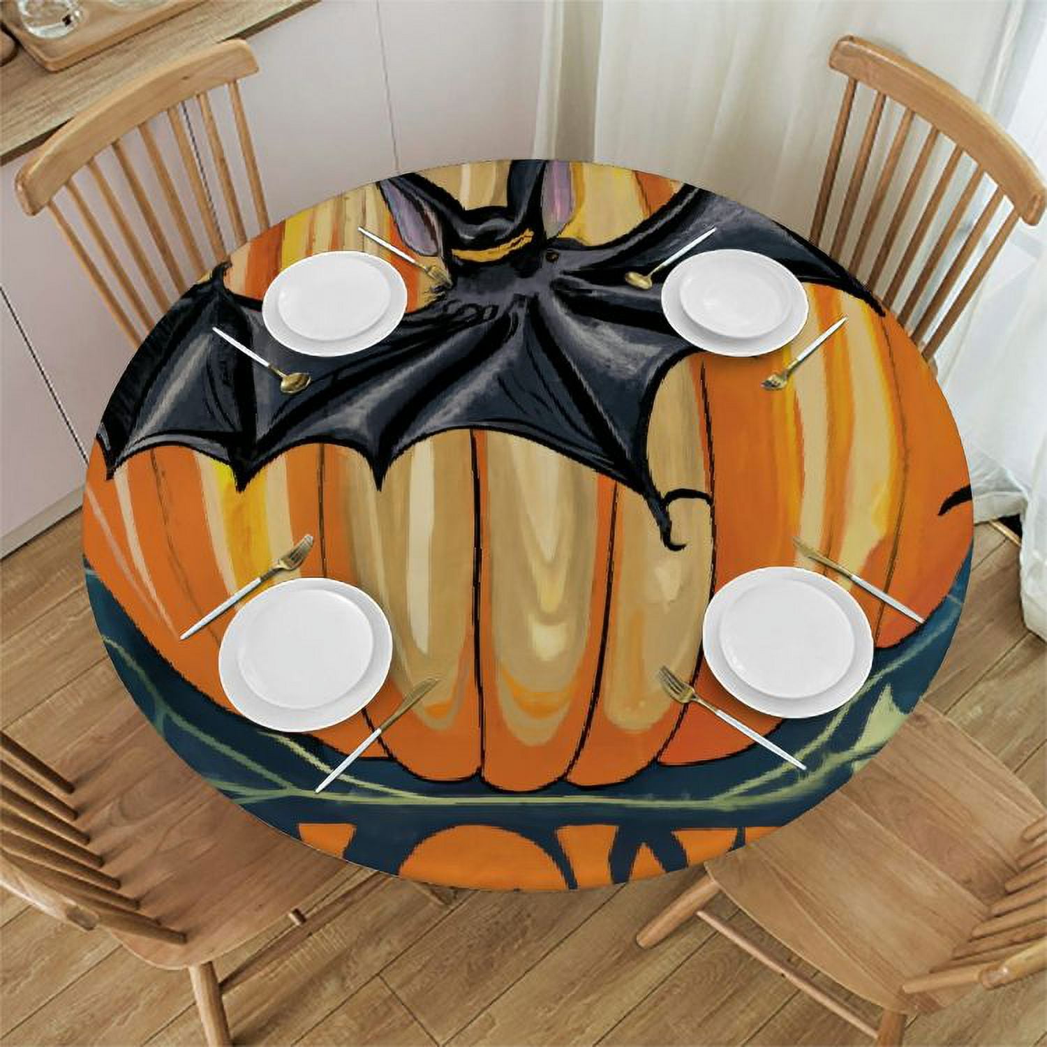 Ulloord Waterproof Round Fitted Table Cover, Halloween Bats White ...