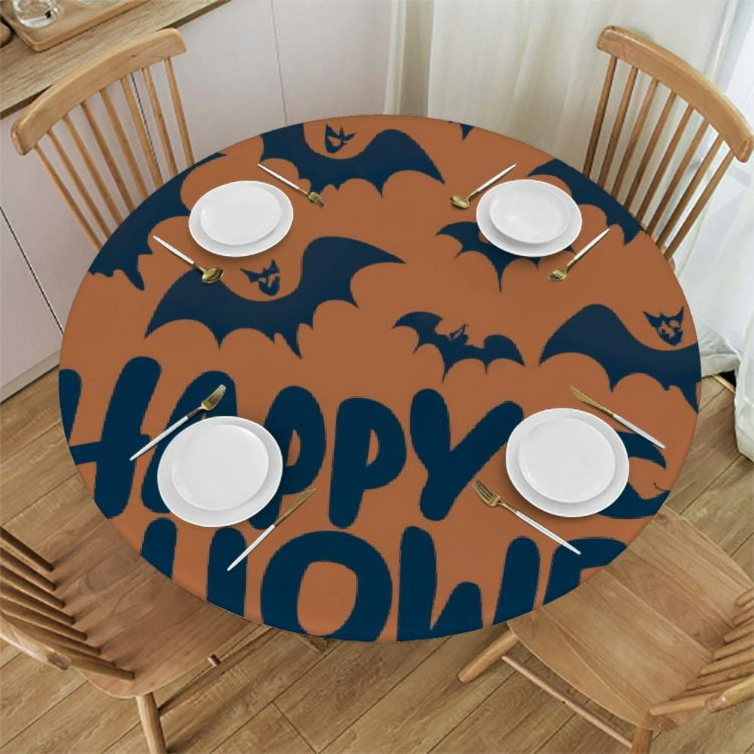 Ulloord Waterproof Round Fitted Table Cover, Halloween Bats White ...