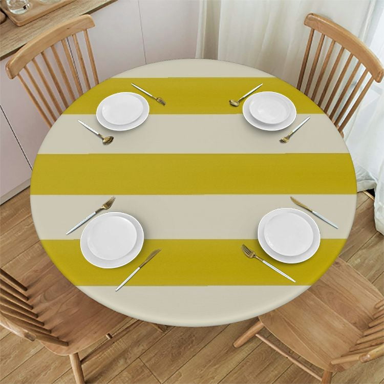Ulloord Waterproof Round Fitted Table Cover, Light Yellow Stripe ...
