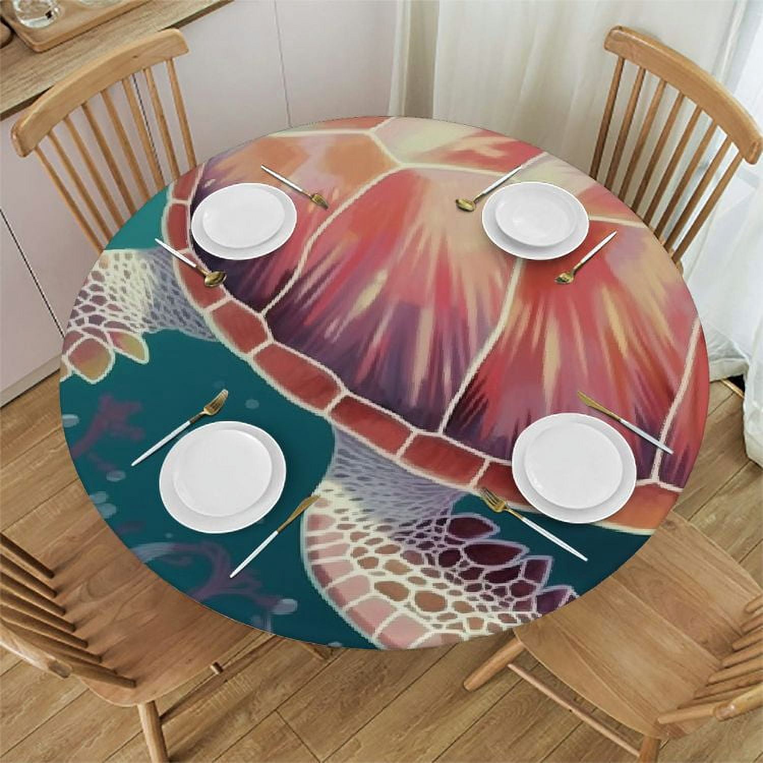 Ulloord Waterproof Round Fitted Table Cover, Ocean Pink Sea Turtle ...