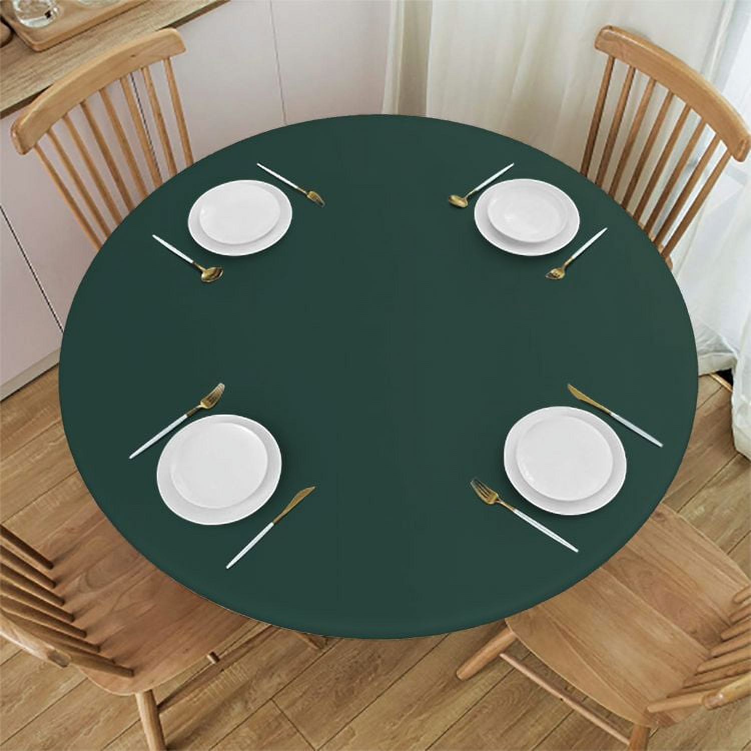 Ulloord Waterproof Round Fitted Table Cover, Solid Color Deep Green ...