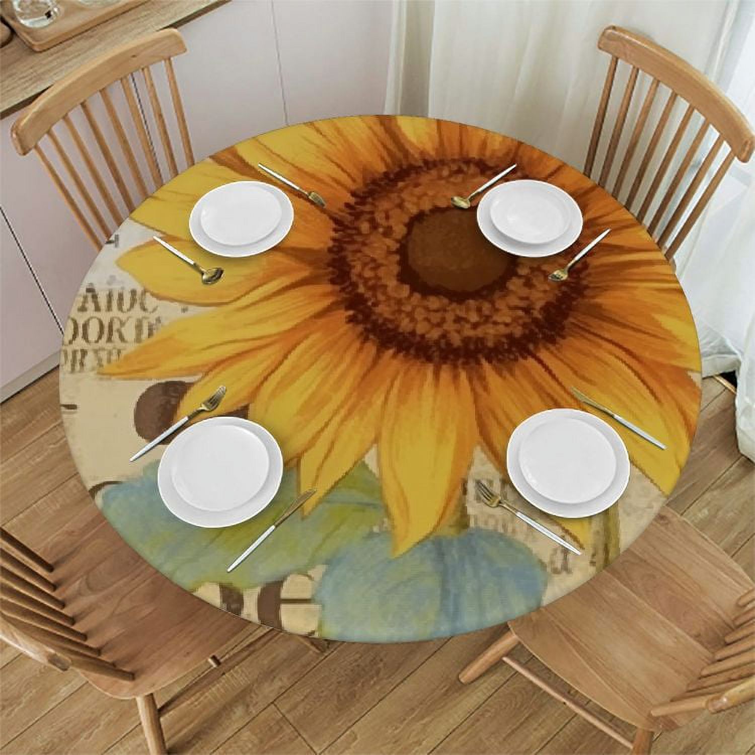 Ulloord Waterproof Round Fitted Table Cover, Sunflower Inspirational ...