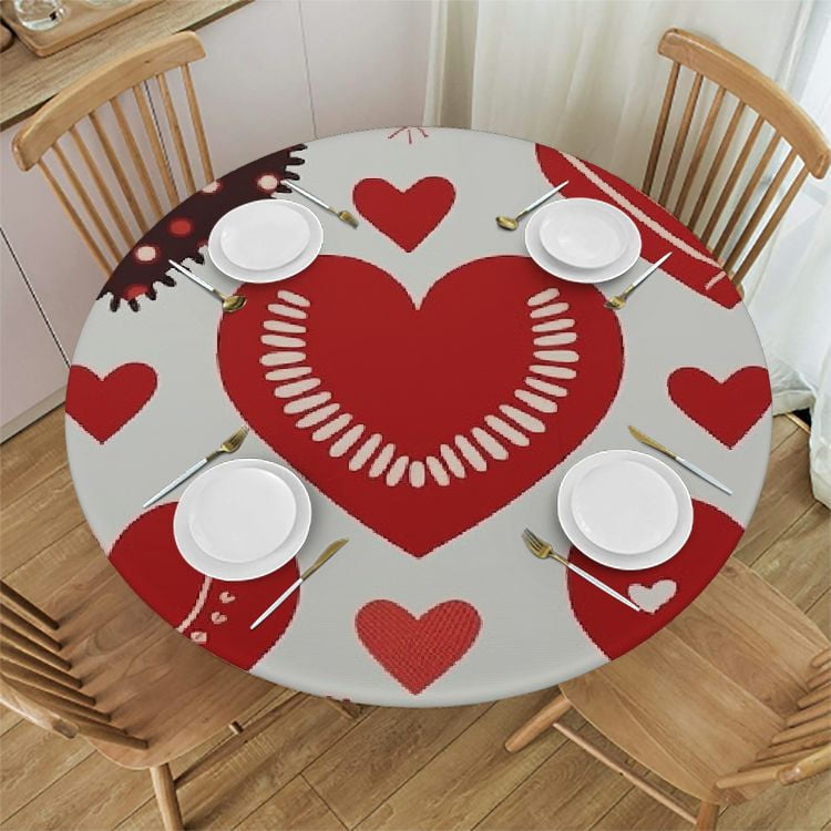 Ulloord Waterproof Round Fitted Table Cover, Valentine's Day Striped ...