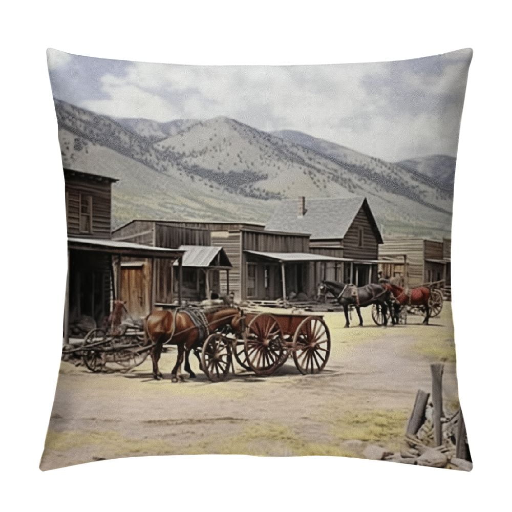 Ulloord Western Throw Pillow Cushion Cover, Old Wooden Wagons from 20's ...