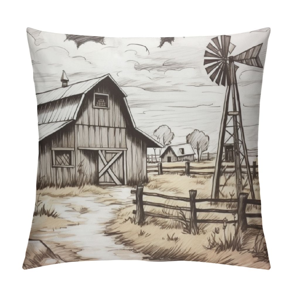 Ulloord Windmill Throw Pillow Cushion Cover, Rustic Barn Farmhouse Hand ...