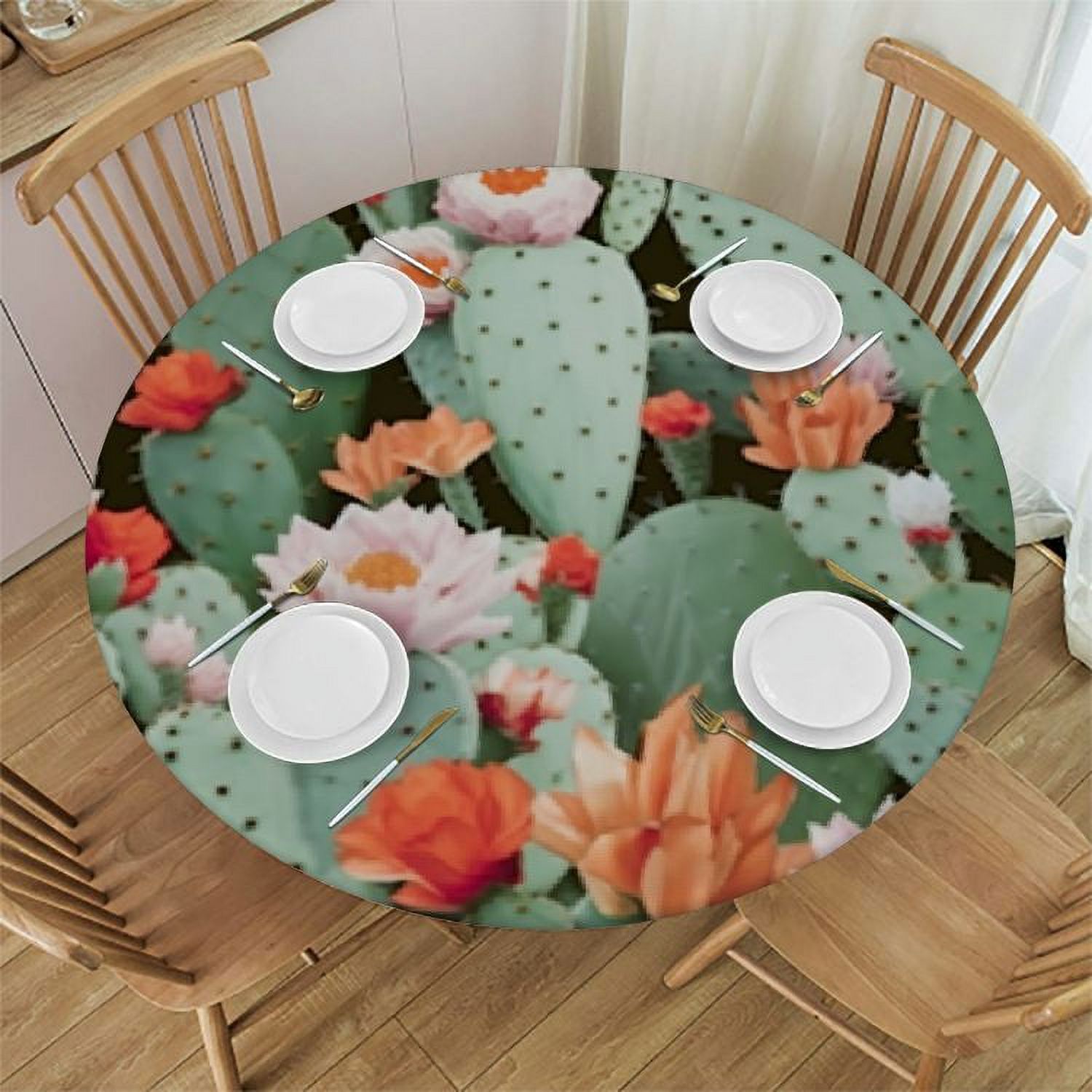 Ulloord and Flowers Pattern Fitted Round Table Cover with Elastic ...