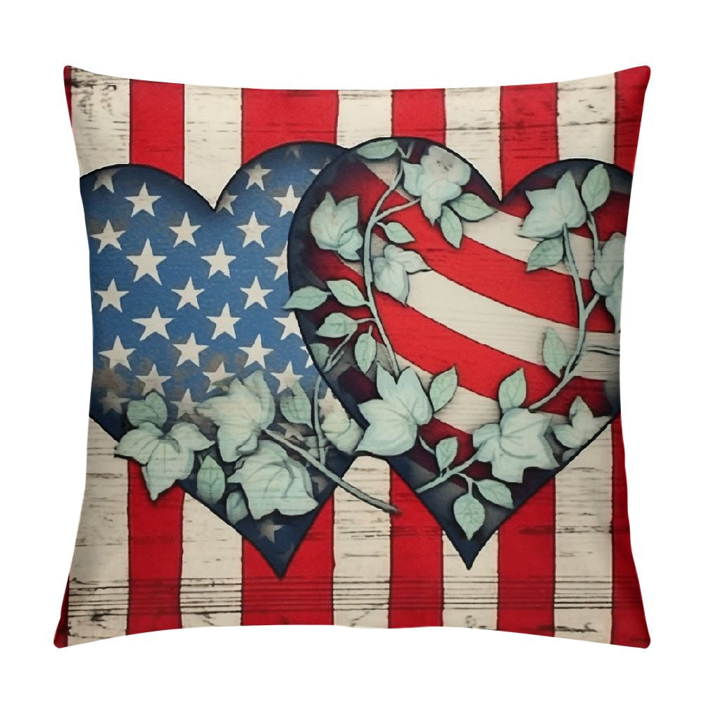 Ulloord colorlife 4th of July Stripes Love Hearts Throw Pillow Cover ...