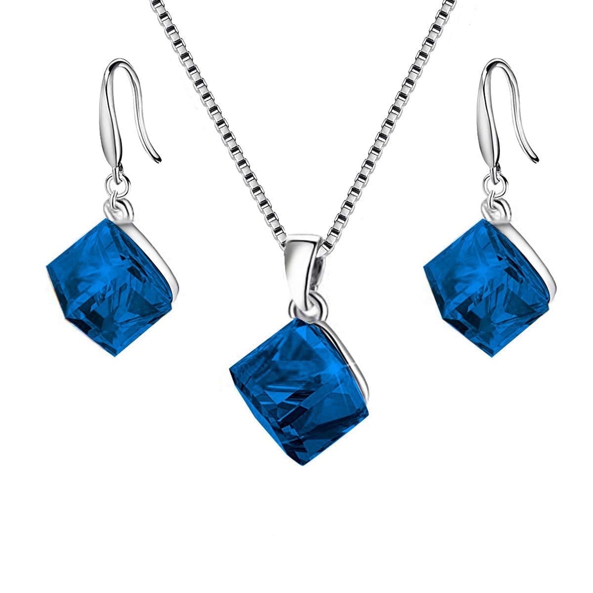 Uloveido Square Cube Blue Crystal Pierce Dangle Earrings Choker ...