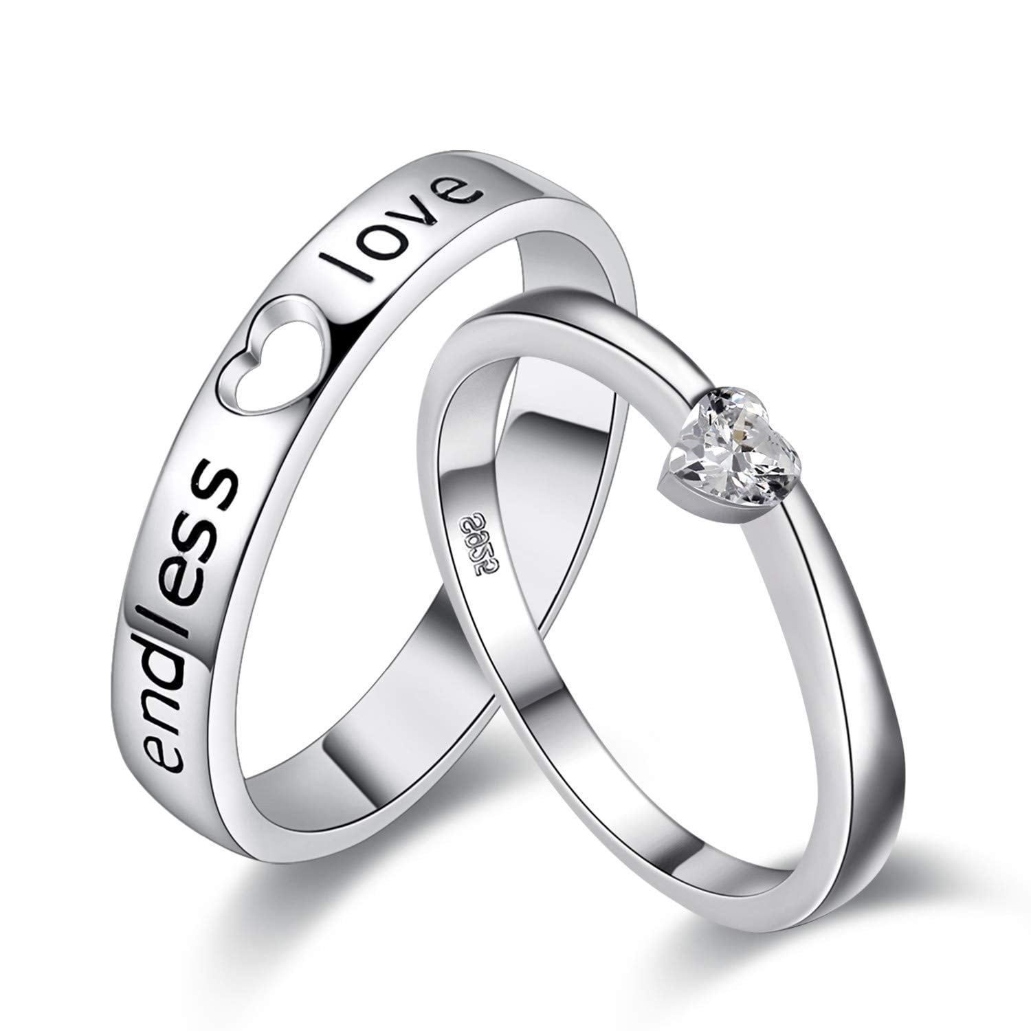 Uloveido A Pair of His and Her Wedding Band Love Heart Cubic Zirconia ...