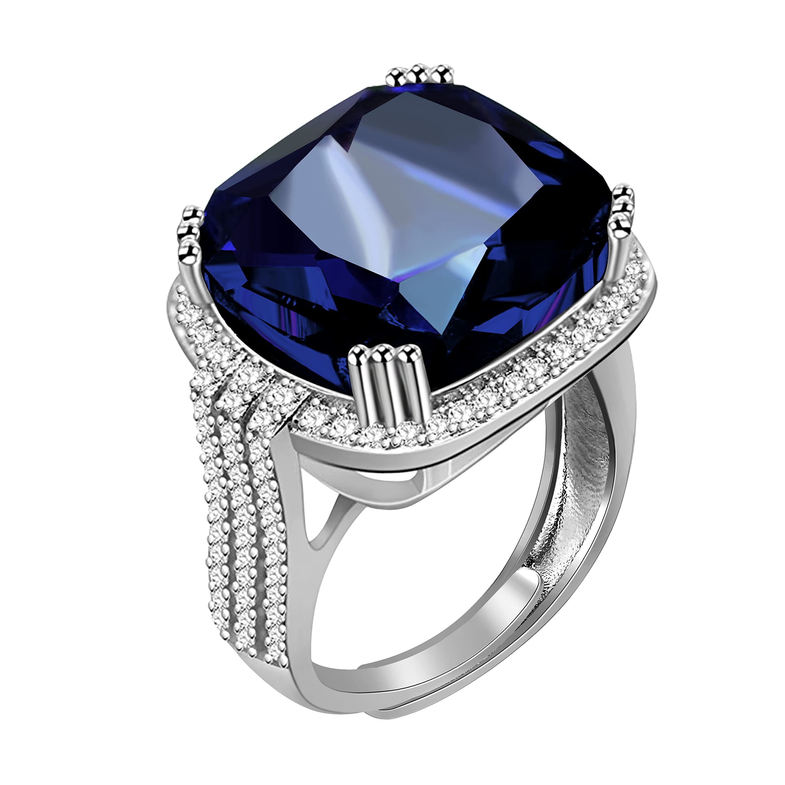 Uloveido Adjustable Size Big Square Blue Stone Crystal Cocktail Ring ...