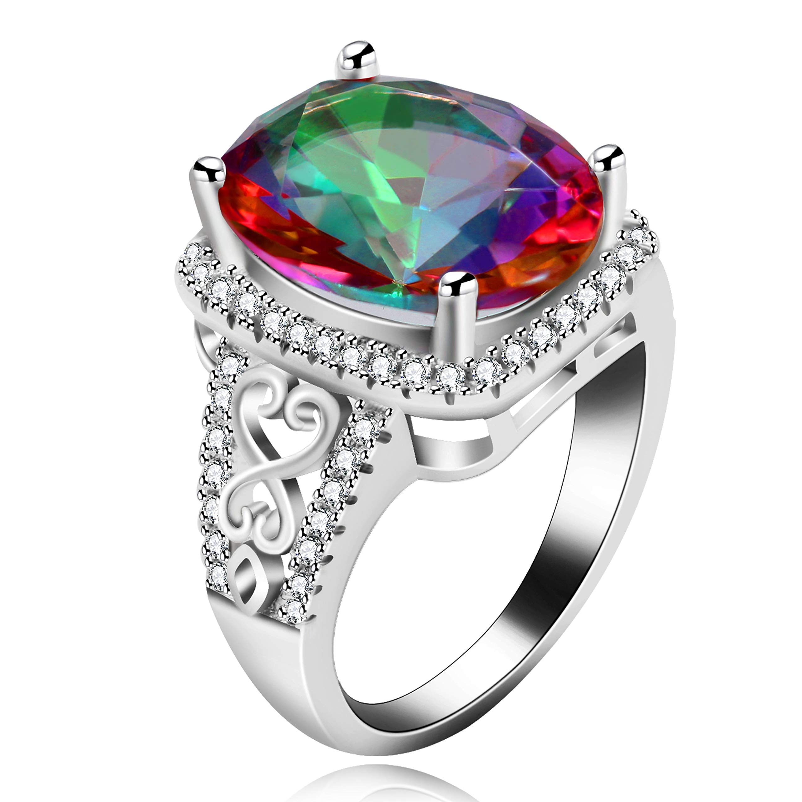 Uloveido Big Mystic Cubic Zirconia Crystal Cocktail Rings for White ...