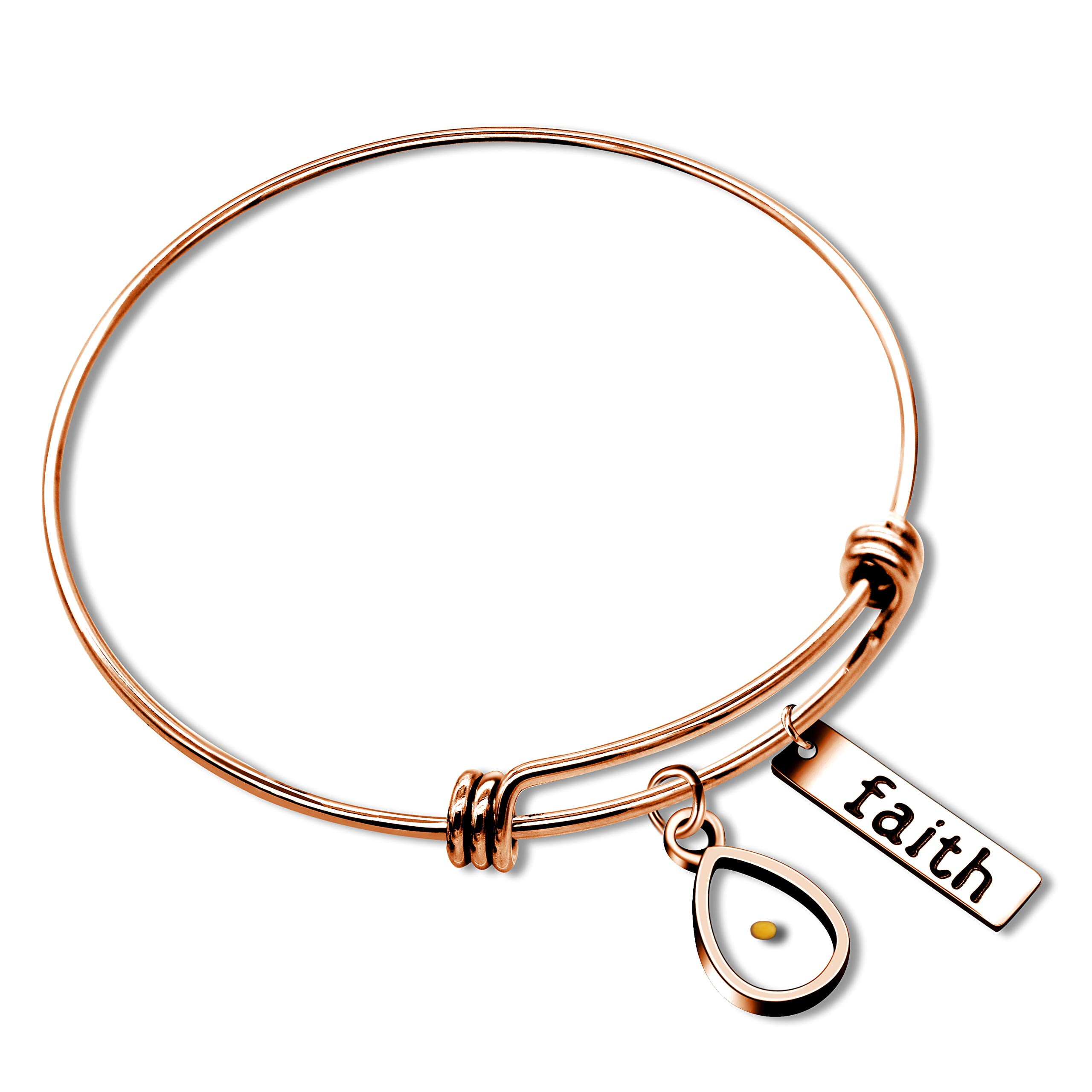 Uloveido Charms Faith Mustard Seed Bangle Extendable Rose Gold Plated ...
