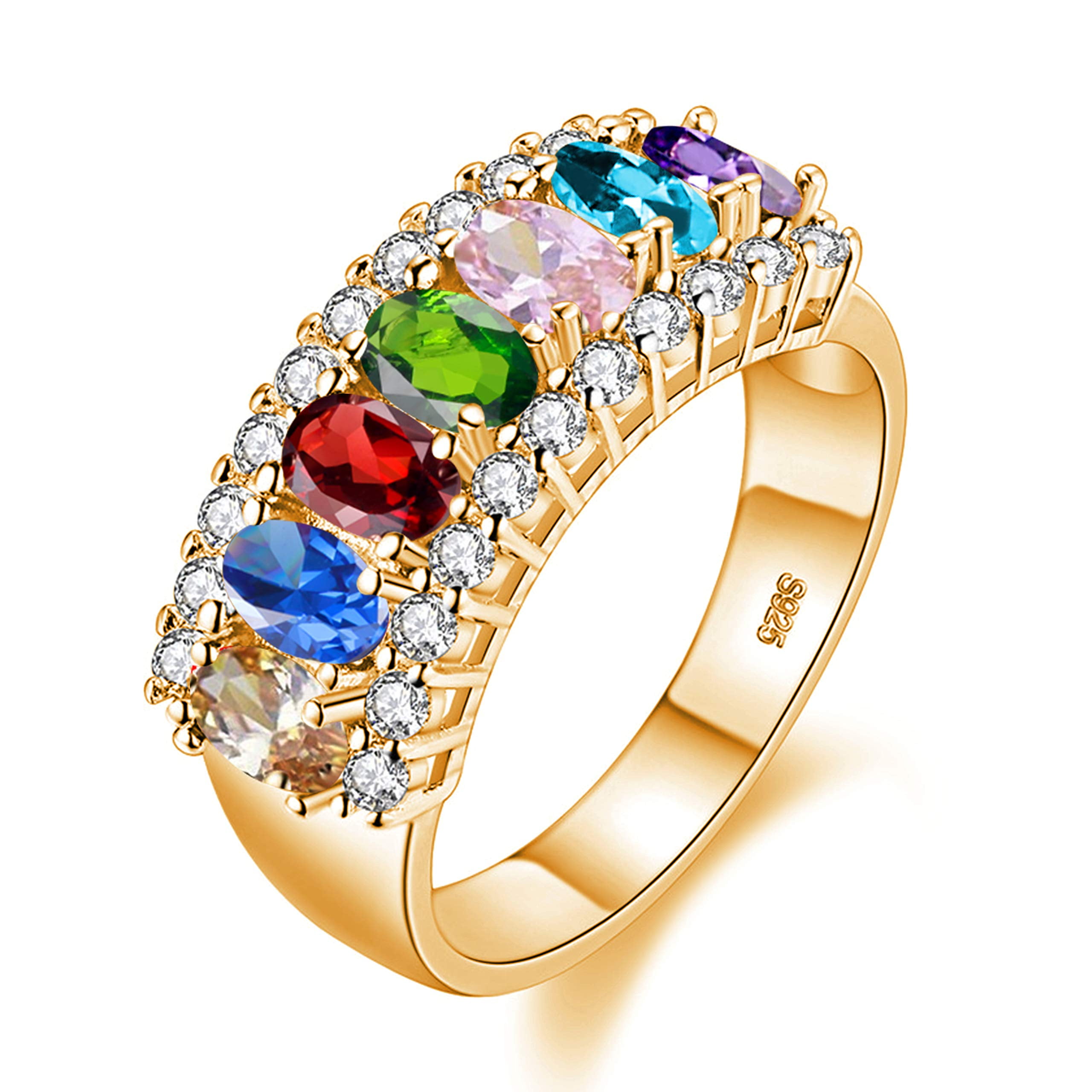 Uloveido Dainty 7 Stone Birthstone Ring, Oval Cut Crystal Wedding Band ...