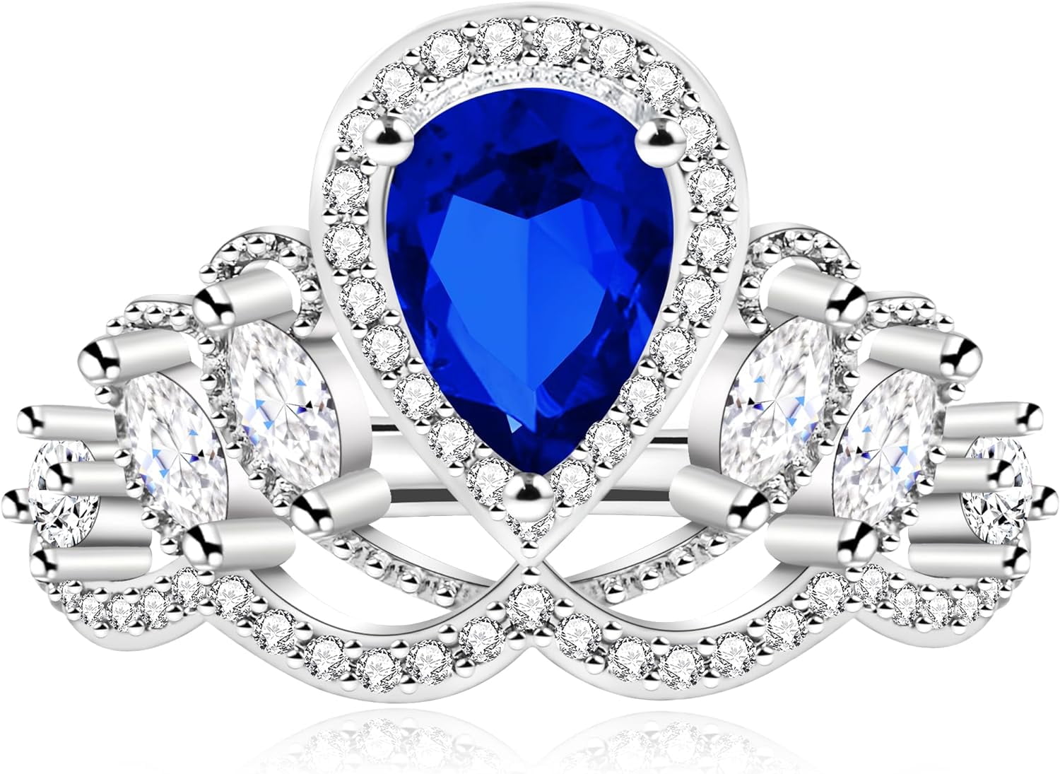 Uloveido Elegant Pear-Shaped CZ Princess Crown Tiara Rings Engagement ...