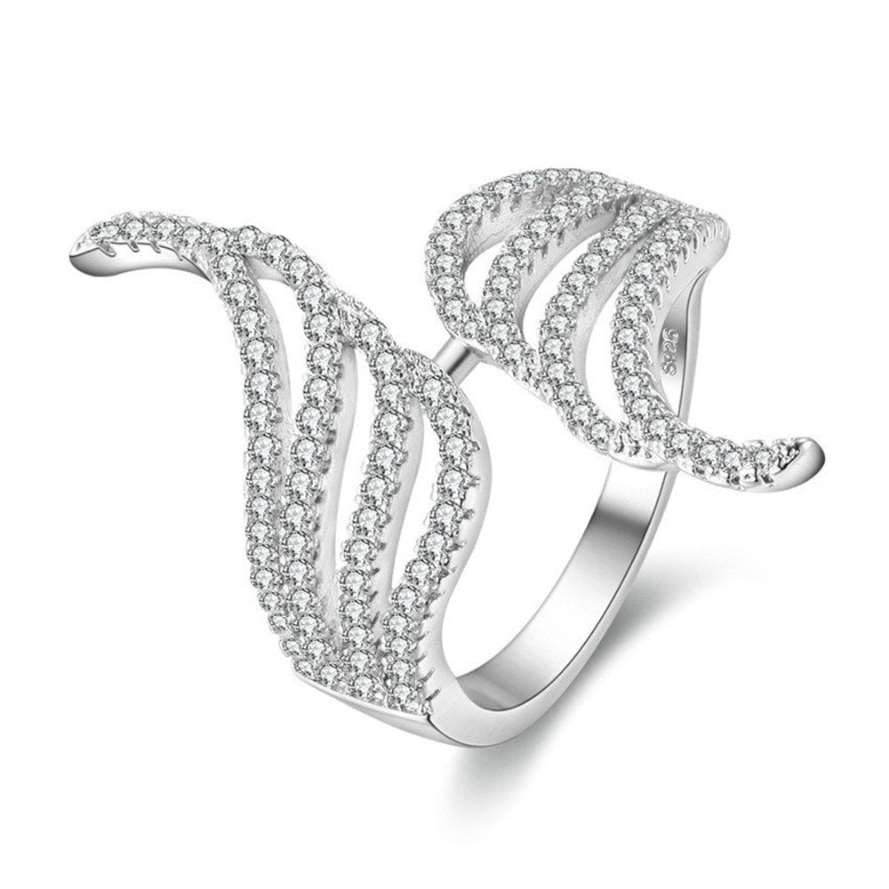 Uloveido Fancy Angel Wings Open Tail Rings Platinum Plated Pave Cubic ...