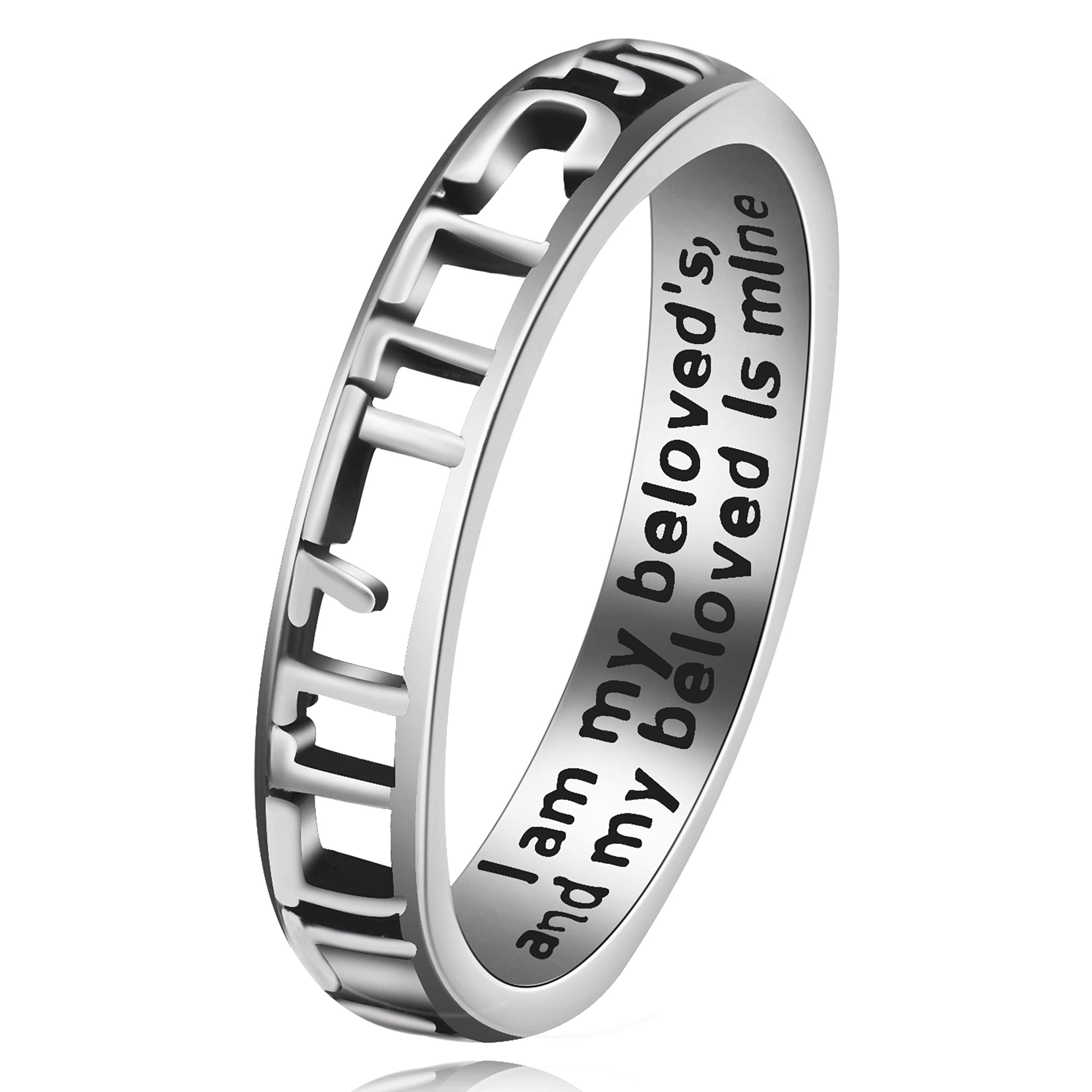 Uloveido Fashion Silver Engraved Hebrew Hollow Ring for Men Women, Mens Womens I am My Beloved's ...