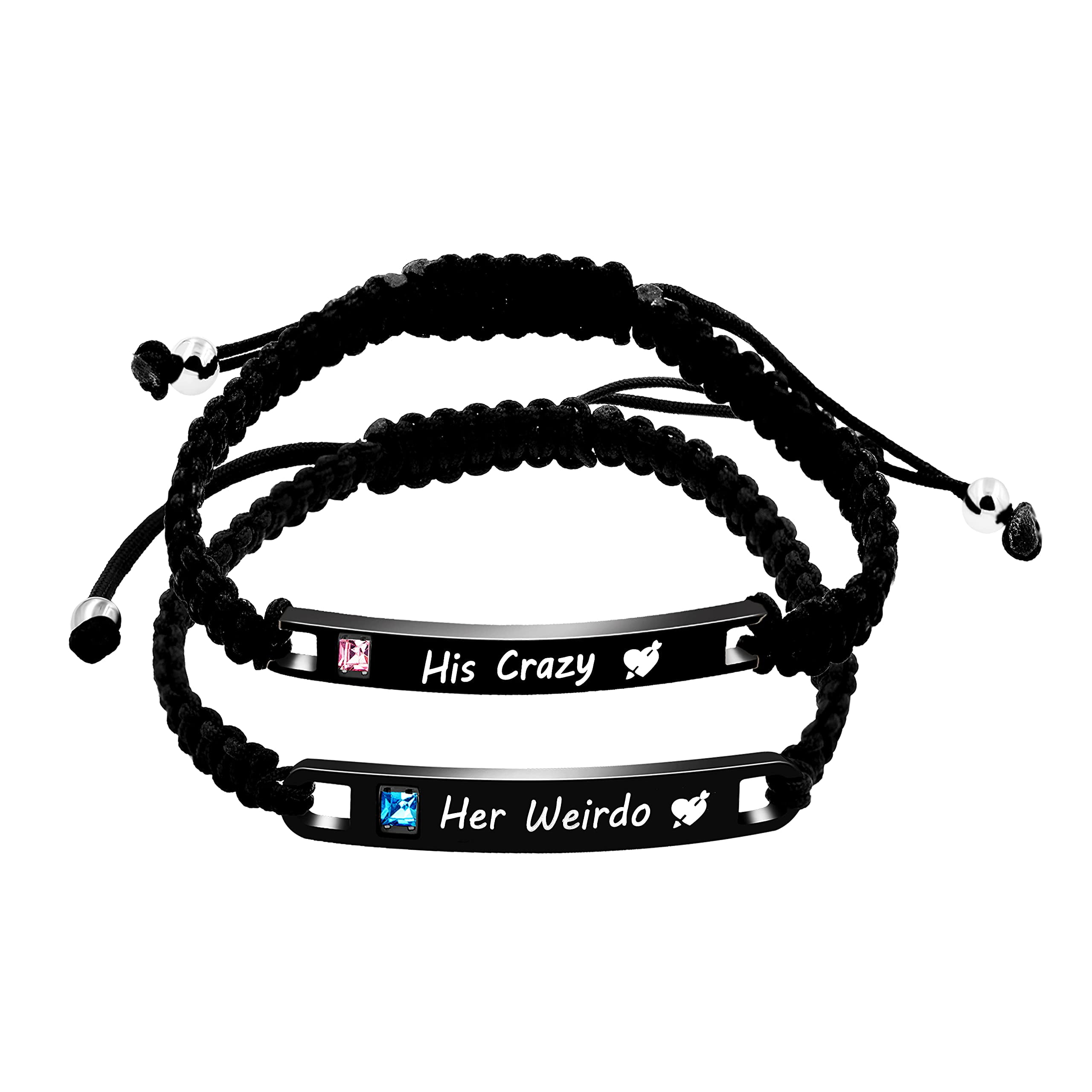 Uloveido Handmade Black Engraved His Crazy Her Weirdo Bracelets for ...