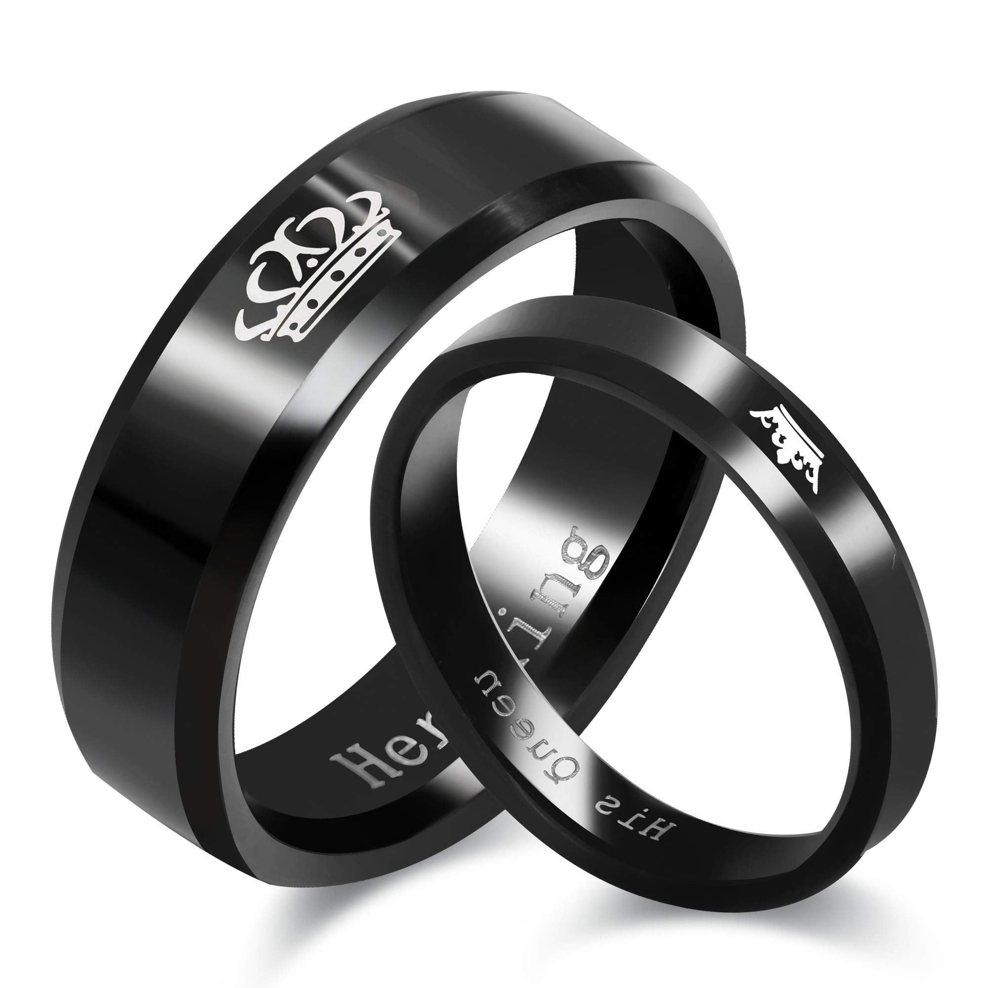 Uloveido His Queen Ring Black Stainless Steel Matching Promise Wedding ...